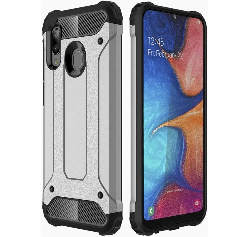 Samsung Galaxy A20e Luxury Armor Cover Silver